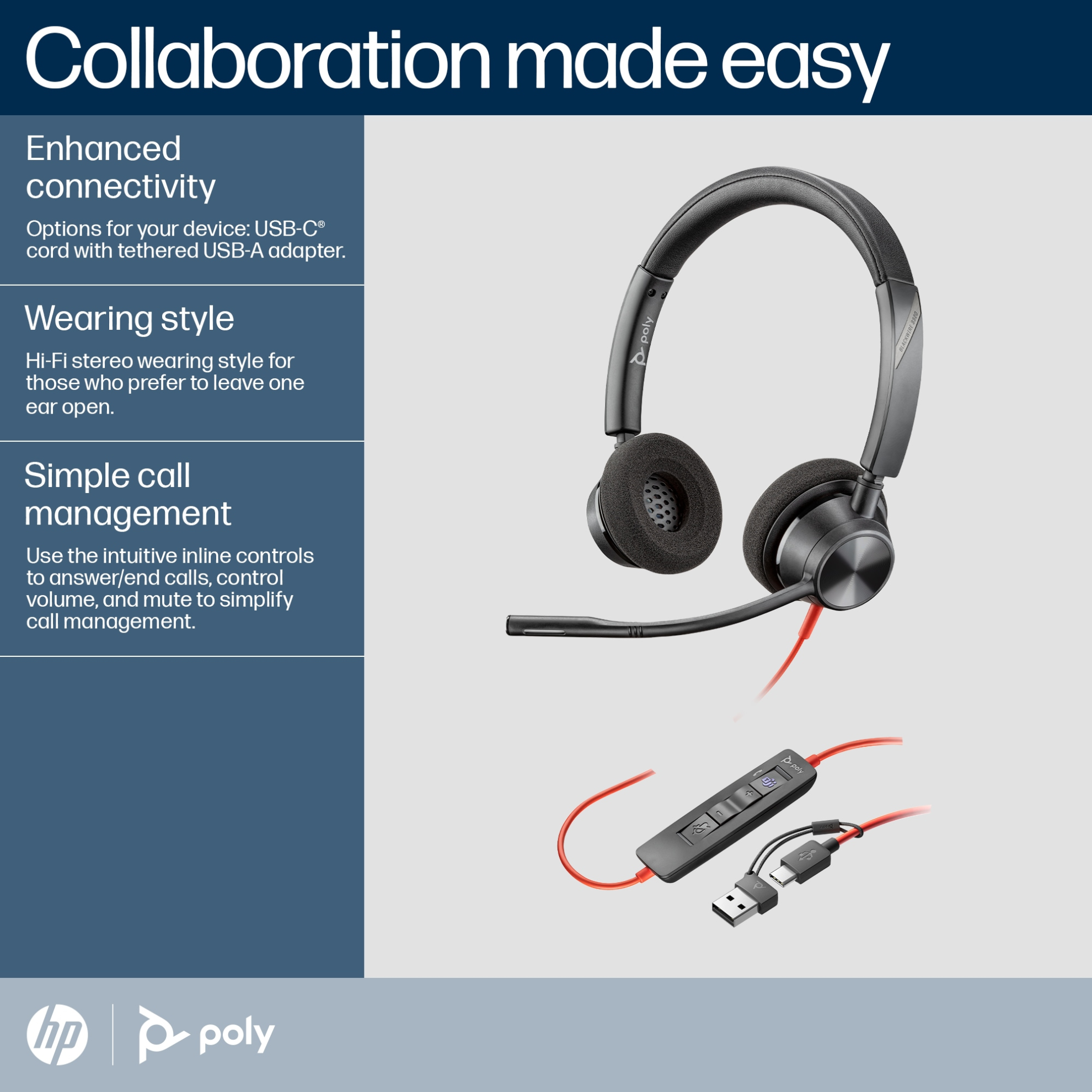 Edunet eShop. Poly HP Poly Blackwire 3320, MS, Stereo, Corded Headset ...